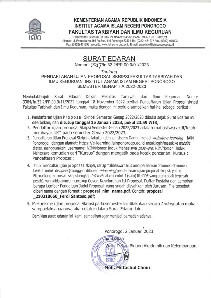 Yuk Simak Baik – Baik, Berikut SE Pendaftaran Ujian Proposal Skripsi Semester Genap T.A 2022 ...